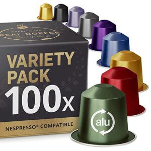 mixed variety pack for nespresso | 100 test winning aluminum capsules | 9 distinctive italian flavors | 100% nespresso compatible pods