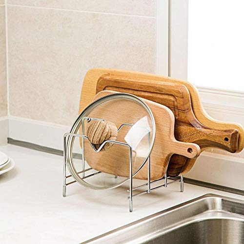 SDGH Stainless Steel Stand Cutting Chopping Board Pan Pot Lid Storage Rack Holder Kitchen Accessories Organizer