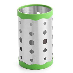 sunwinc kitchen utensil holder -utensil container – utensil organizer caddy – 18/10 stainless steel with antiskid silicon rubber ring flatware cutlery chopsticks utensil holder (green, 7 inch)