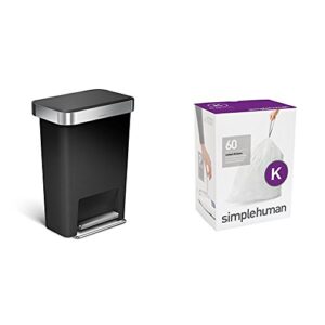 simplehuman 45 litre rectangular step can black plastic + code k 60 pack liners