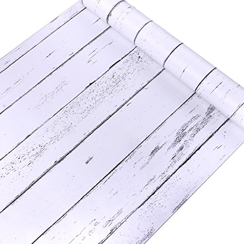 Wood Shelf Drawer Liner Slef Adhesive White Wood Plank Contact Paper for Kitchen Cabinet Table Cupaord Furniture Countertop Backsplash Wall Arts Crafts Decal 17.7x78.7 Inches