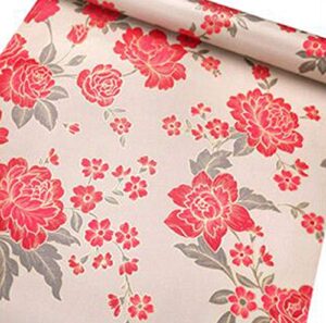 hoyoyo 17.8 x 118 inches self-adhesive shelf liner, self-adhesive shelf liner dresser drawer paper wall sticket home decoration, red peony