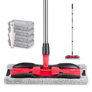 microfiber hardwood floor mop for floor cleaning- mexerris 360 rotating microfiber dust mop wet mops for floor cleaning with adjustable handle, 4 reusable washable mop pads cloth and 1 scraper