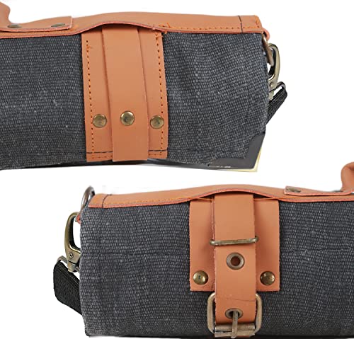 Chef knife roll bag large | stores 10 knives, 3 kitchen utensils Plus leather zipper pouch size open: 28" x 20" | waxed canvas knife carrier | easily carried shoulder strap professional chefs