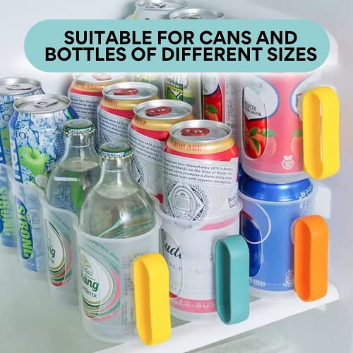 6PCS Portable Fridge Soda Can Organizer for Refrigerator Shelves Fridge Can Dispenser Can Holders for Pantry Refrigerator Kitchen Cabinets with Removeable Handle