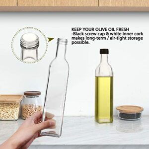 [2 PACK]AOZITA 17 oz Glass Olive Oil Dispenser Bottle Set - 500ml Clear Oil & Vinegar Cruet Bottle with Pourers, Funnel and Labels - Olive Oil Carafe Decanter for Kitchen