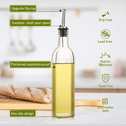 [2 PACK]AOZITA 17 oz Glass Olive Oil Dispenser Bottle Set - 500ml Clear Oil & Vinegar Cruet Bottle with Pourers, Funnel and Labels - Olive Oil Carafe Decanter for Kitchen