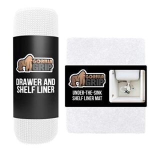 gorilla grip drawer liner and under sink mat, drawer liner size 12×20, and under sink mat size 24×30, both in white, 2 item bundle