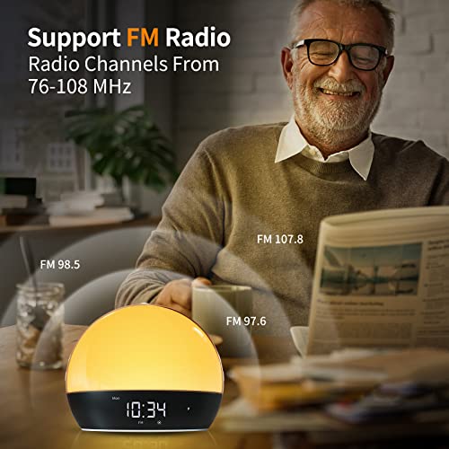 Sunrise Alarm Clock, Bluetooth Speaker Sound Machine, Sunrise and Sunset Simulation, Snooze, Dual Alarms, FM Radio & Reading Lamp, 11 Natural Sound for Gentle Wake Up