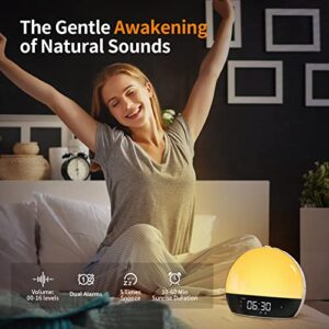 Sunrise Alarm Clock, Bluetooth Speaker Sound Machine, Sunrise and Sunset Simulation, Snooze, Dual Alarms, FM Radio & Reading Lamp, 11 Natural Sound for Gentle Wake Up