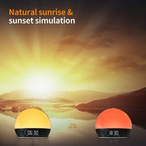 Sunrise Alarm Clock, Bluetooth Speaker Sound Machine, Sunrise and Sunset Simulation, Snooze, Dual Alarms, FM Radio & Reading Lamp, 11 Natural Sound for Gentle Wake Up