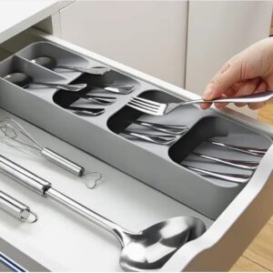 JoRuBa 1pc Multifunctional Knife And Fork Compartment Storage Box, Cutlery Spoon Box Knife And Fork Divider Organizer, Kitchen Drawer Storage Box Tray, 5.5inch/4.3inch