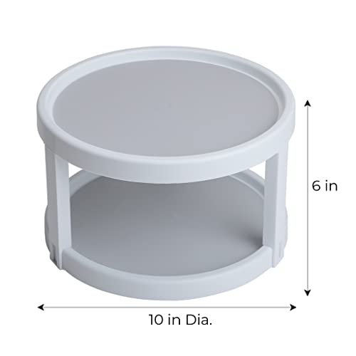 Smart Design 2-Tier Lazy Susan Turntable - 10 Inch - Non-Slip Lining and Feet - BPA Free - Cupboard, Fridge, Jars, Spices, Cabinet, Countertop, Pantry, Storage, Kitchen Organizer - White with Gray