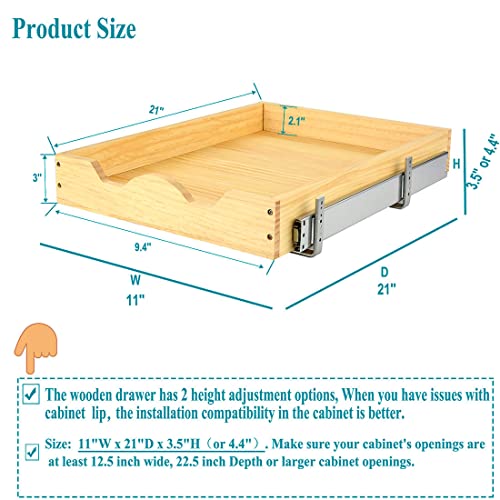 OCG Pull Out Drawers for Cabinets 11" W x 21" D, Slide Out Wood Drawer Shelf, Pull Out Shelves for Base Cabinet Organization in Kitchen, Pantry, Bathroom