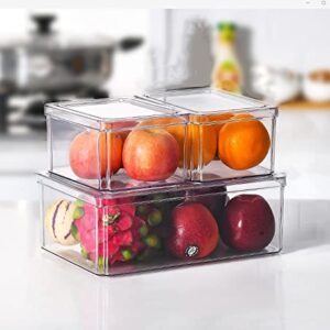 Refrigerator Organizer Bins with Lips BOPEY BPA Free Stackable Plastic Clear Food Storage Bin Multipurpose Box for Freezer Fridge Kitchen Pantry Countertop Dresser, 3-pack(2 Medium 1 Large)