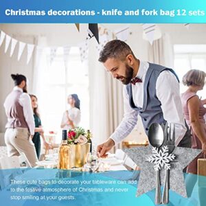 Christmas Cutlery Holders, 12PCS Christmas Silverware Holders Set Non-Toxic Tasteless Cute Knives Forks Spoon Tableware Bags for Dinner Table Setting Christmas Wedding Party Decoration