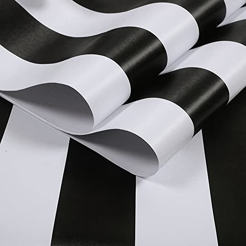 SimpleLife4U Black and White Stripe Self-Adhesive Shelf Liner Contact Paper 17.7 Inch By 9.8 Feet