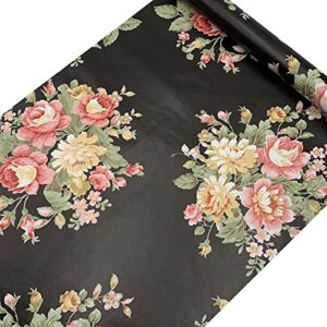 yifely vintage peony floral shelving paper dark yellow peel & stick shelf liner dresser drawer sticker 17.7 inch by 9.8 feet