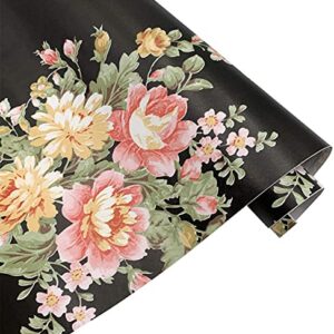 Yifely Vintage Peony Floral Shelving Paper Dark Yellow Peel & Stick Shelf Liner Dresser Drawer Sticker 17.7 Inch by 9.8 Feet