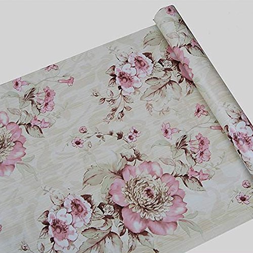 Yifely Vintage Peony Furniture Paper Peel Stick Vinyl Shelf and Drawer Liner 17.7 Inch by 9.8 Feet