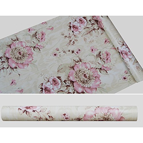 Yifely Vintage Peony Furniture Paper Peel Stick Vinyl Shelf and Drawer Liner 17.7 Inch by 9.8 Feet