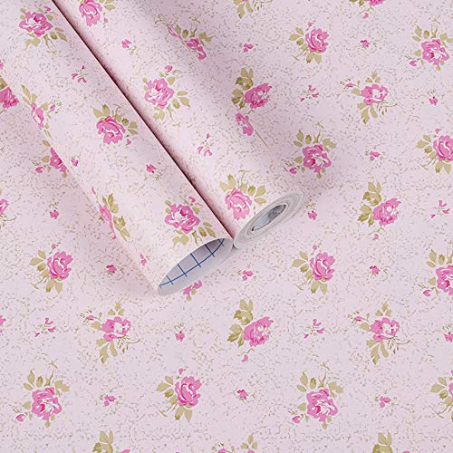 TaoGift Self Adhesive Vinyl Pink Floral Shelf Drawer Liner Furniture Paper Sticker for Cabinets Dresser Furniture Wall Arts Crafts Decal (Pink, 17.7x117 Inches)