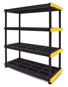 original black & yellow 4-tier storage shelving unit, indoor/outdoor, heavy duty storage shelving unit (55”h x 48”w x 20”d)