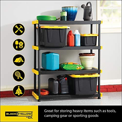 Original Black & Yellow 4-Tier Storage Shelving Unit, Indoor/Outdoor, Heavy Duty Storage Shelving Unit (55”H x 48”W x 20”D)