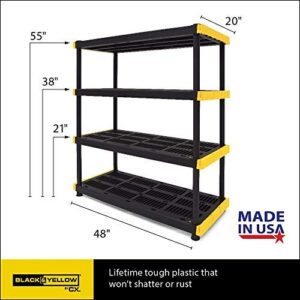 Original Black & Yellow 4-Tier Storage Shelving Unit, Indoor/Outdoor, Heavy Duty Storage Shelving Unit (55”H x 48”W x 20”D)