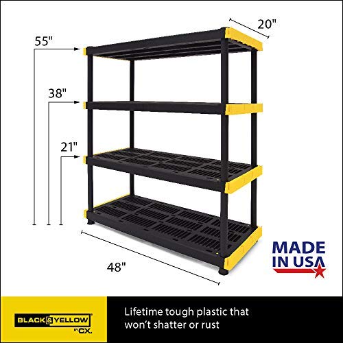 Original Black & Yellow 4-Tier Storage Shelving Unit, Indoor/Outdoor, Heavy Duty Storage Shelving Unit (55”H x 48”W x 20”D)