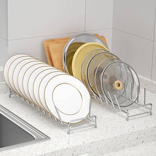 FAWEGO Stainless Steel 304 Pot Lids Holder Kitchen Organizer Plate organizer for Cabinet 9 Slot plate rack