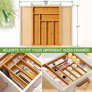 Thick Bamboo Cutting Board and Bamboo Kitchen Drawer Organizer Large Silverware Tray for Spoon Fork Flatware （7-9 Slot）