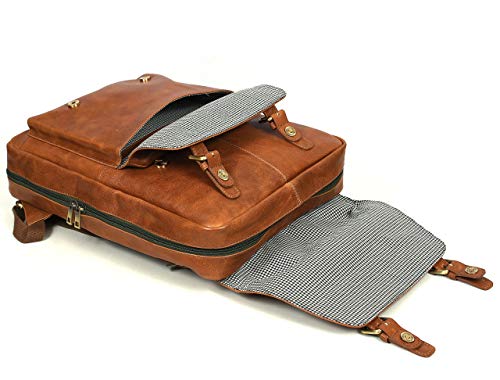 Genuine Leather Chef Knife Bag Retro Backpack | 20+ Slots for Knives and Chef Tools | Hidden Back Pocket for Tablet | Sturdy Knife Bags For Chefs & Culinary Students | Light Brown