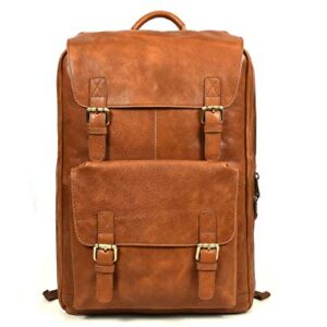 Genuine Leather Chef Knife Bag Retro Backpack | 20+ Slots for Knives and Chef Tools | Hidden Back Pocket for Tablet | Sturdy Knife Bags For Chefs & Culinary Students | Light Brown