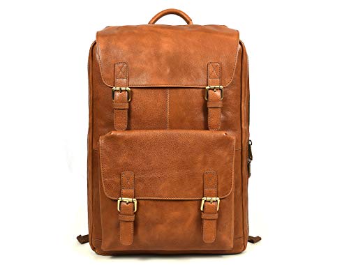 Genuine Leather Chef Knife Bag Retro Backpack | 20+ Slots for Knives and Chef Tools | Hidden Back Pocket for Tablet | Sturdy Knife Bags For Chefs & Culinary Students | Light Brown