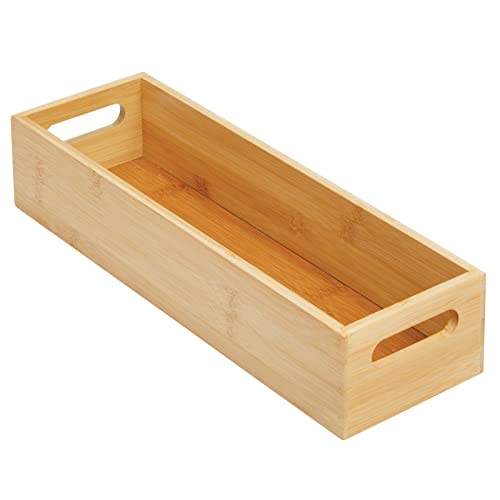 mDesign Slim Bamboo Kitchen Cabinet & Fridge Drawer Organizer Tray - Storage Bin for Cutlery, Serving Spoons, Cooking Utensils, Gadgets - 4.6" Wide - Natural Wood Finish