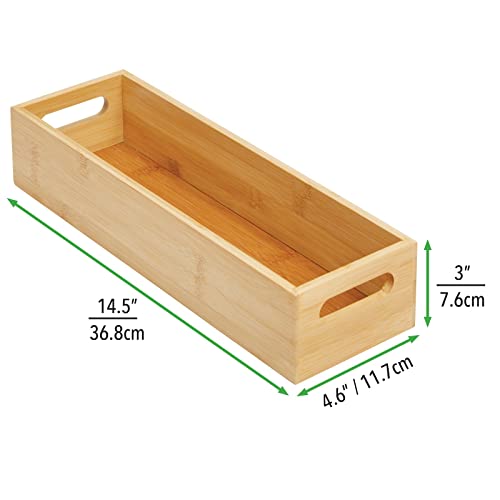 mDesign Slim Bamboo Kitchen Cabinet & Fridge Drawer Organizer Tray - Storage Bin for Cutlery, Serving Spoons, Cooking Utensils, Gadgets - 4.6" Wide - Natural Wood Finish