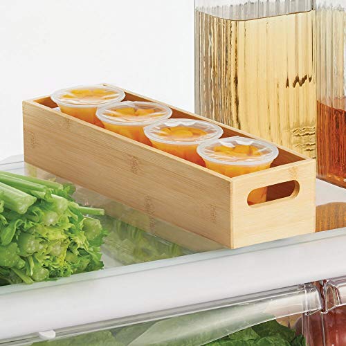 mDesign Slim Bamboo Kitchen Cabinet & Fridge Drawer Organizer Tray - Storage Bin for Cutlery, Serving Spoons, Cooking Utensils, Gadgets - 4.6" Wide - Natural Wood Finish