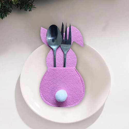 Easter Felt Cutlery Holder,4PCS Silverware Tableware Utensil Holder,Knife and Fork Cover,Reusable Tableware Storage Covers for Year of The Rabbit Easter Table Decor