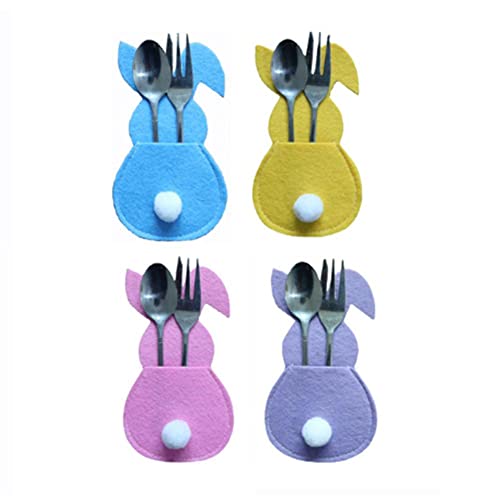 Easter Felt Cutlery Holder,4PCS Silverware Tableware Utensil Holder,Knife and Fork Cover,Reusable Tableware Storage Covers for Year of The Rabbit Easter Table Decor