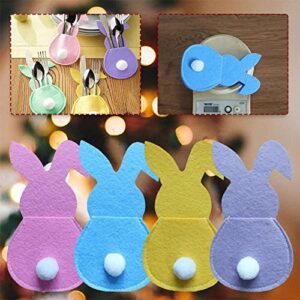 Easter Felt Cutlery Holder,4PCS Silverware Tableware Utensil Holder,Knife and Fork Cover,Reusable Tableware Storage Covers for Year of The Rabbit Easter Table Decor