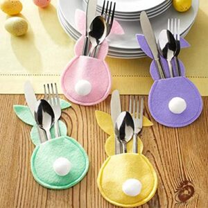 Easter Felt Cutlery Holder,4PCS Silverware Tableware Utensil Holder,Knife and Fork Cover,Reusable Tableware Storage Covers for Year of The Rabbit Easter Table Decor