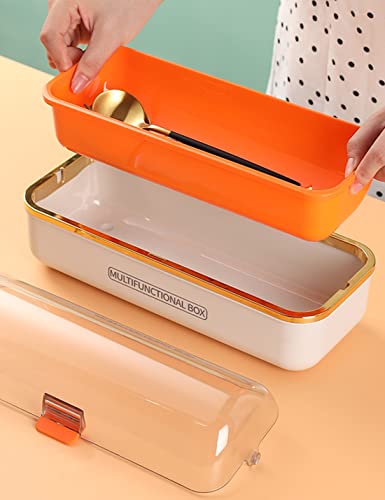 Flatware Tray Kitchen Drawer Organizer With Lid And Drainer,Plastic Tray with Lid Kitchen Cutlery and Utensil Drawer Organizer,Dust-Proof Utensil Countertop Storage Container With Drainer(Orange)