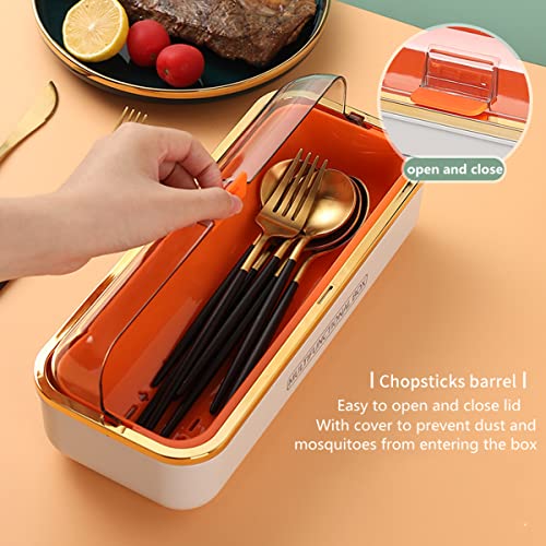 Flatware Tray Kitchen Drawer Organizer With Lid And Drainer,Plastic Tray with Lid Kitchen Cutlery and Utensil Drawer Organizer,Dust-Proof Utensil Countertop Storage Container With Drainer(Orange)