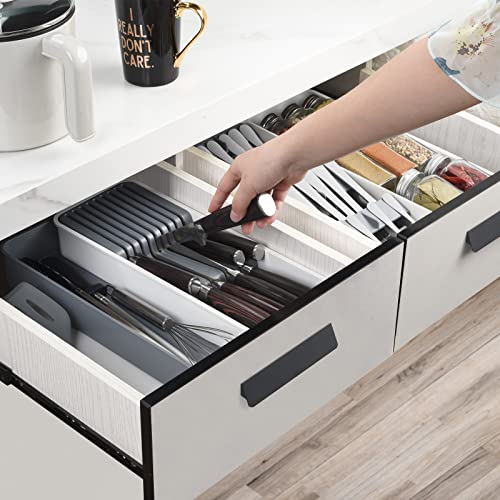 Expandable Kitchen Knife Drawer Organizer and Silverware Organizer Storage Tray, Adjustable and Removable Flatware Organizer for Kitchen Drawer Holding Utensils Spoons Knife Forks