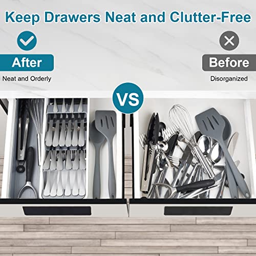 Expandable Kitchen Knife Drawer Organizer and Silverware Organizer Storage Tray, Adjustable and Removable Flatware Organizer for Kitchen Drawer Holding Utensils Spoons Knife Forks