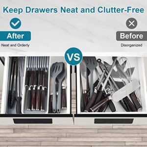 Expandable Kitchen Knife Drawer Organizer and Silverware Organizer Storage Tray, Adjustable and Removable Flatware Organizer for Kitchen Drawer Holding Utensils Spoons Knife Forks