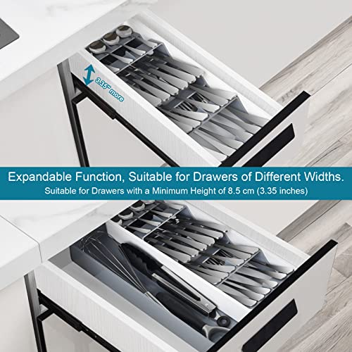 Expandable Kitchen Knife Drawer Organizer and Silverware Organizer Storage Tray, Adjustable and Removable Flatware Organizer for Kitchen Drawer Holding Utensils Spoons Knife Forks