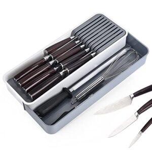 Expandable Kitchen Knife Drawer Organizer and Silverware Organizer Storage Tray, Adjustable and Removable Flatware Organizer for Kitchen Drawer Holding Utensils Spoons Knife Forks