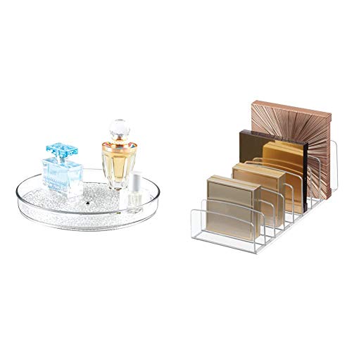 iDesign The Rain Collection Lazy Susan Turntable Organizer, 9" x 9" x 1.5", Clear & BPA-Free Plastic Divided Makeup Palette Cosmetic Organizer, The Clarity Collection – 9.25" x 3.86" x 3.2", Clear